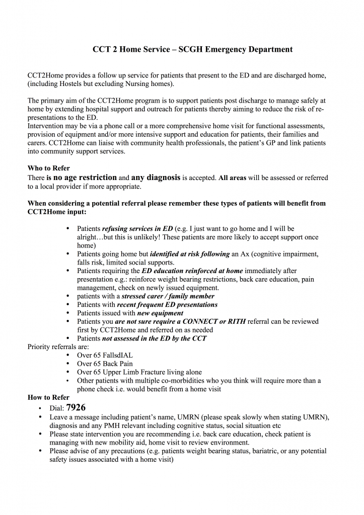 CCT 2 Home Service - SCGH ED (Dial 7926) - Charlie's ED