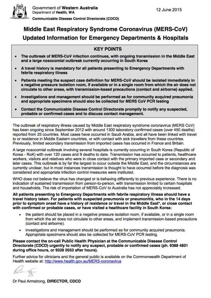 CDC MERS-CoV Update 12/6/2015 - Charlie's ED